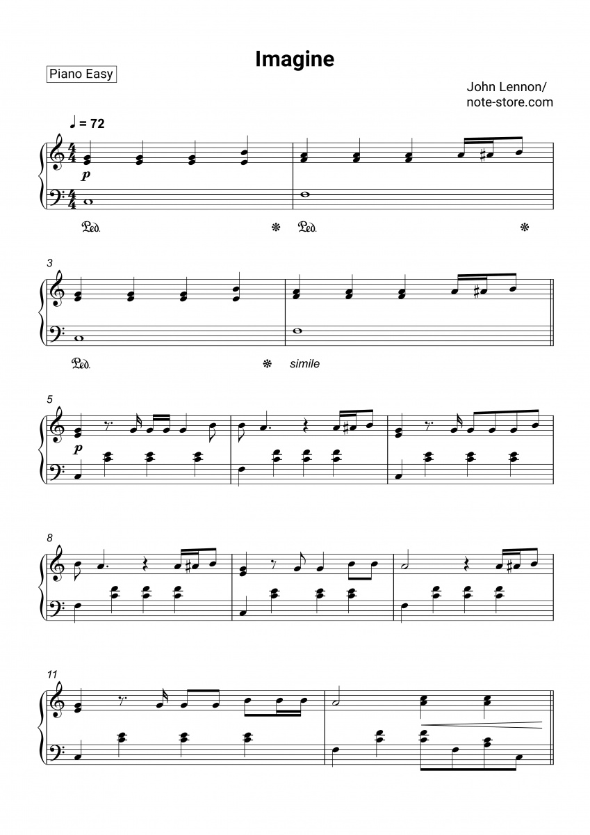 John Lennon - Imagine notas para el fortepiano descargar para los ...